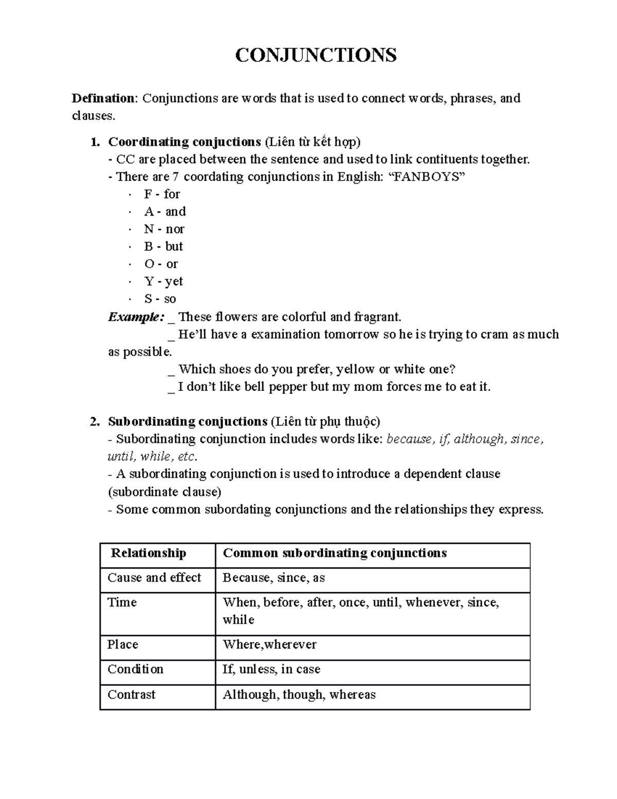 Conjunctions - lesson take note - CONJUNCTIONS Defination: Conjunctions ...