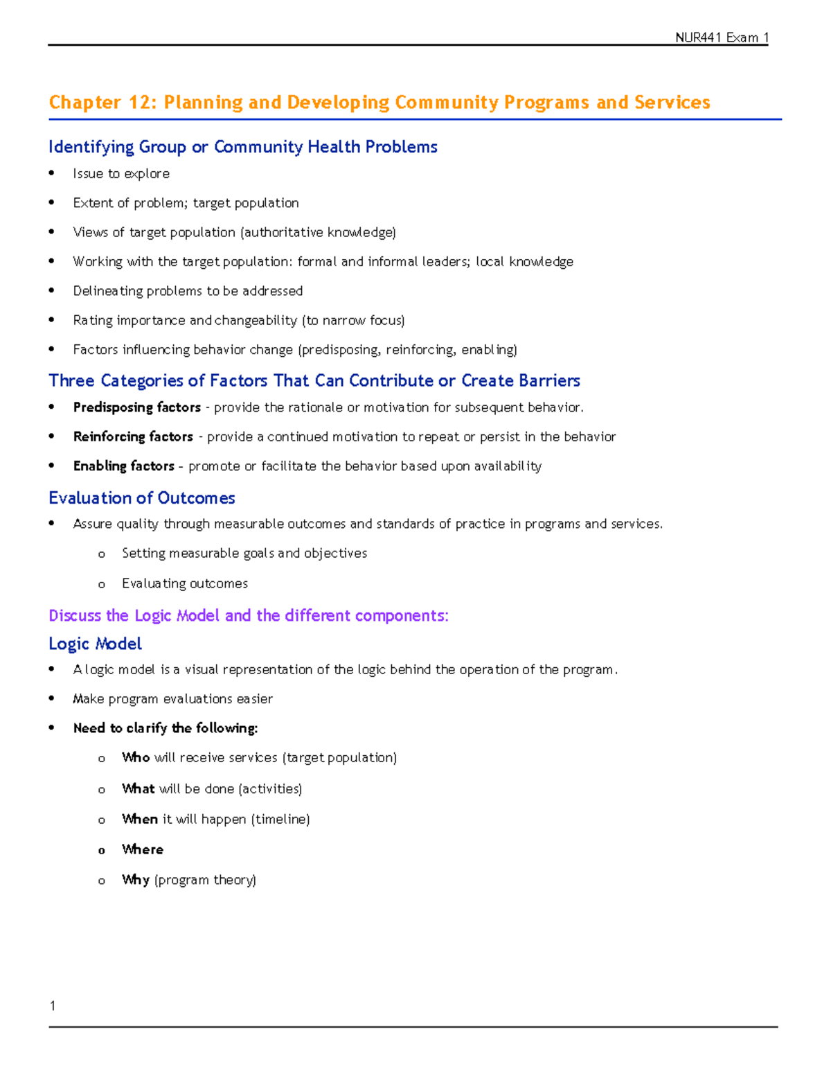 NUR441 Unit2 Ch12 Notes - Chapter 12: Planning and Developing Community ...