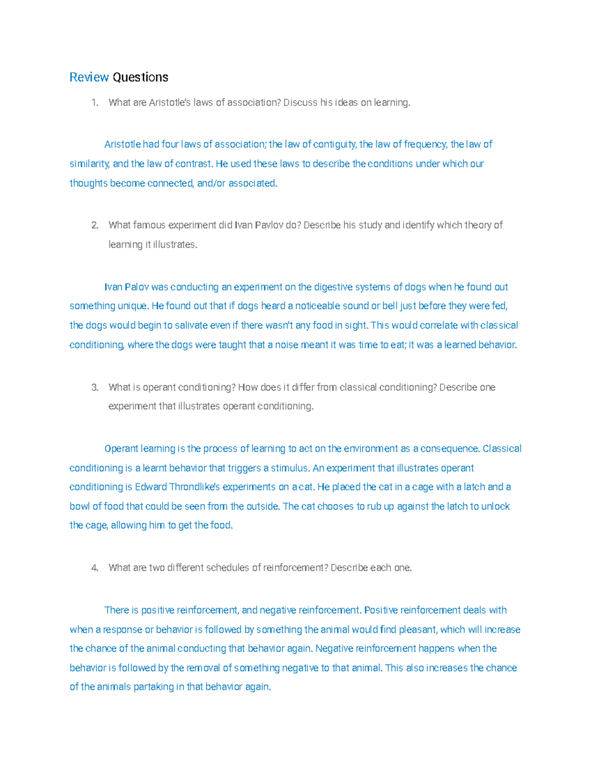 Unit 1 Critical Thinking Questions Psychology101 - Review Questions ...