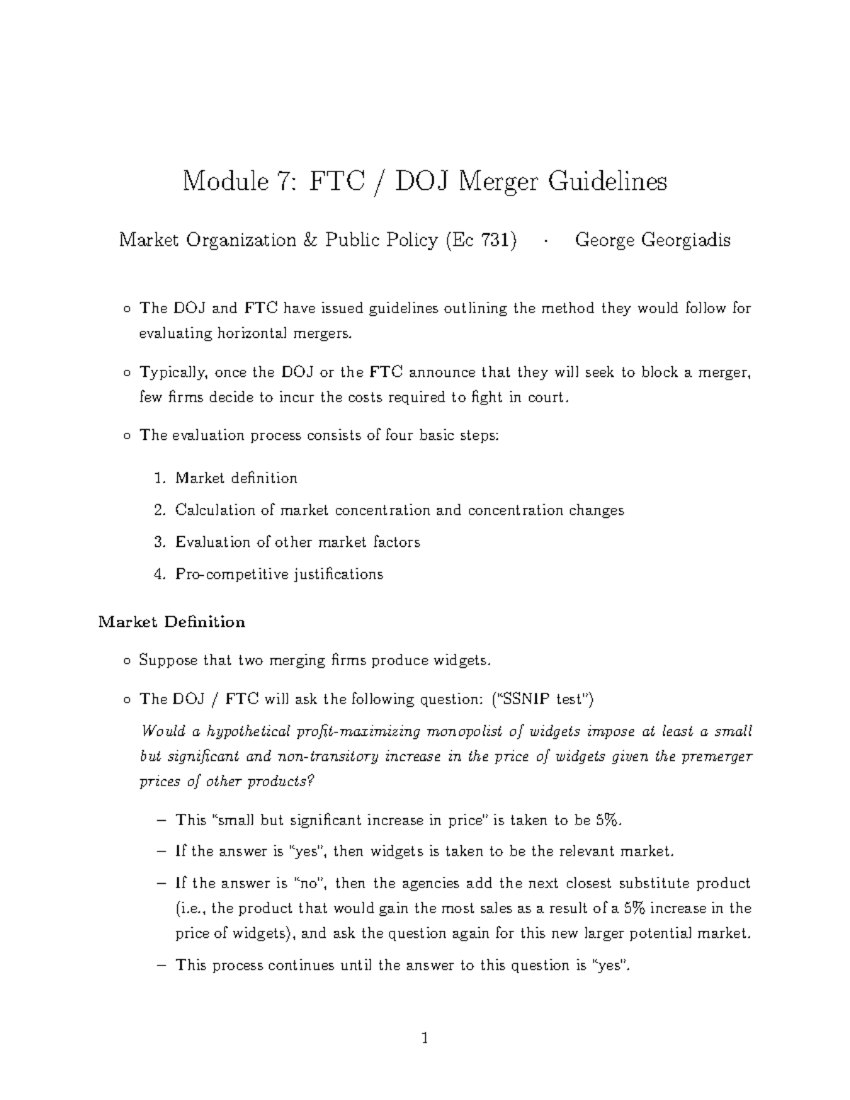 Ec731 Module 7 - Module 7: FTC DOJ Merger Guidelines Market ...