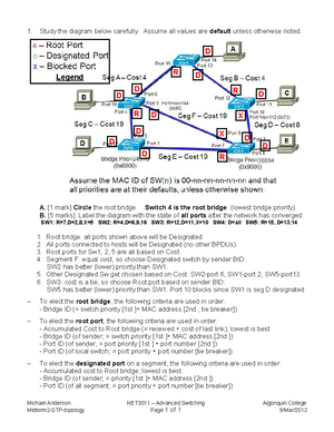 Midterm 1W13-With Answers - Test 1: NET3011 – Advanced Switching Winter ...