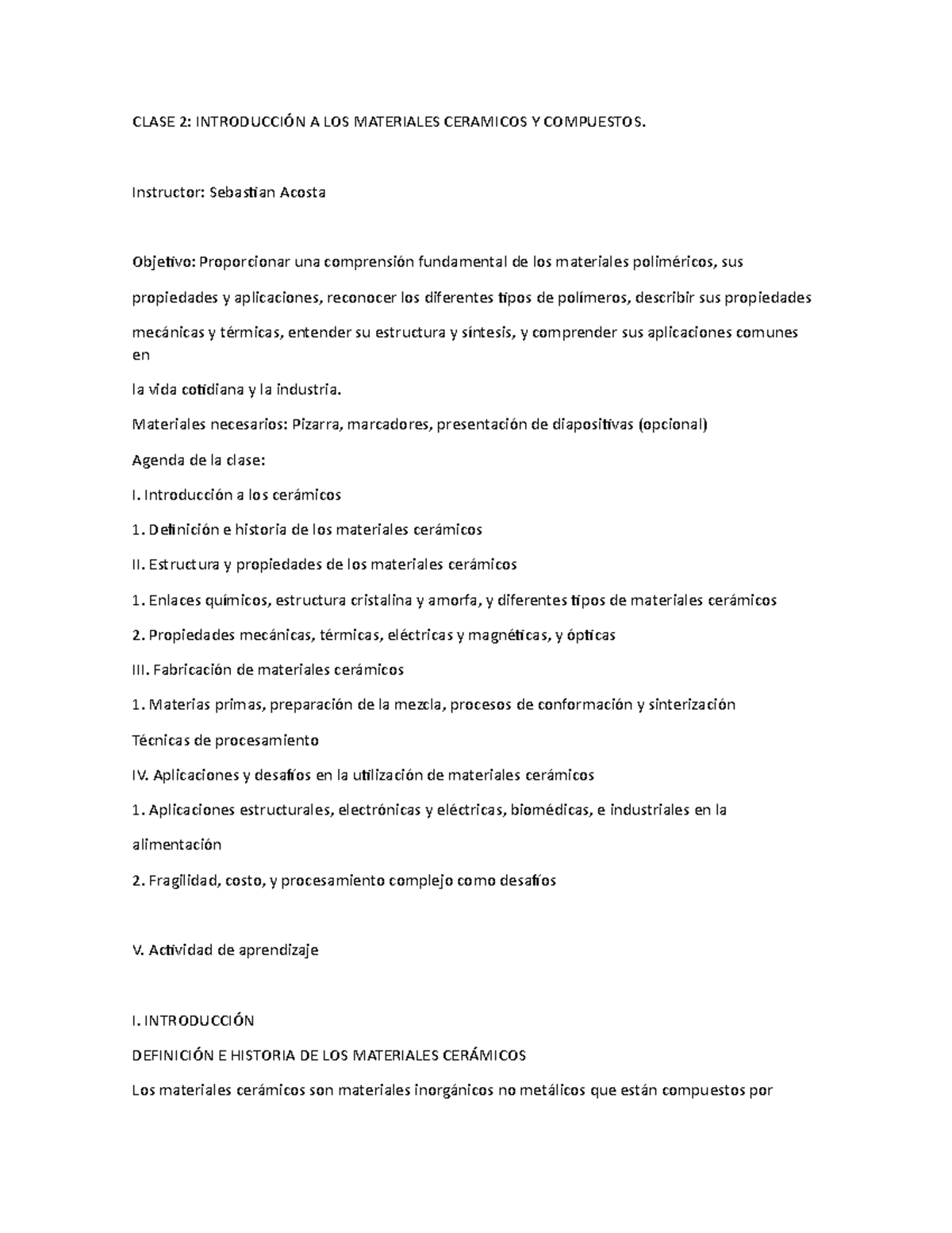Clase 2 materiales ceramicos - CLASE 2: INTRODUCCIÓN A LOS MATERIALES ...