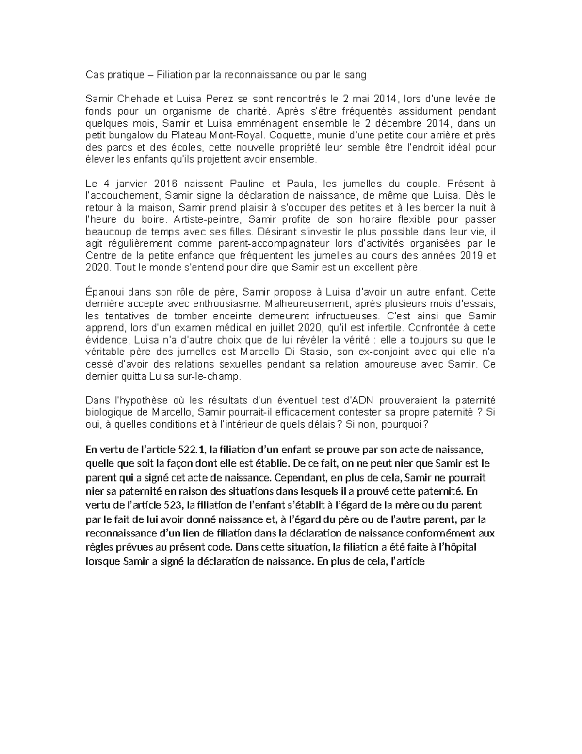 Cas pratique 3 famille - Cas pratique – Filiation par la reconnaissance ...