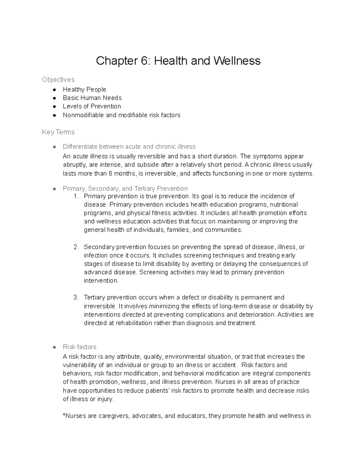 Chapter 6 Notes - Prof. Forde - Chapter 6: Health and Wellness ...
