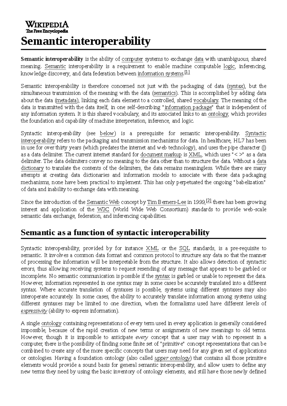 Semantic Interoperability Semantic Interoperability Semantic