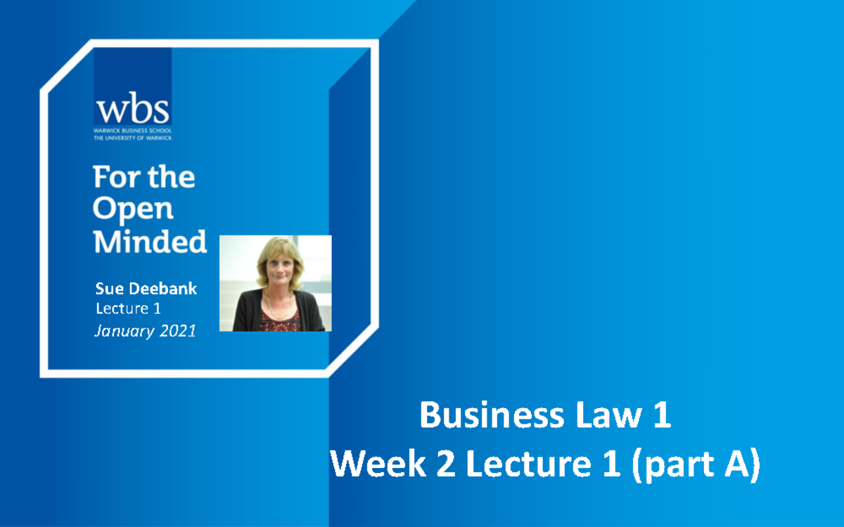 Sue Lecture part 1 lecture 1 introduction to legal system - Lecture 1 Business Law 1 Week 2 ...