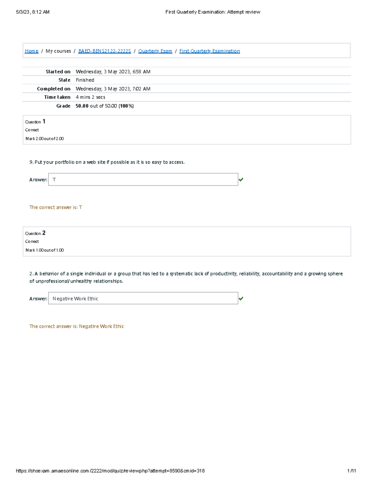 Immersion - sdad - Home / My courses / BAED-BENS2122-2222S / Quarterly Exam / First Quarterly ...