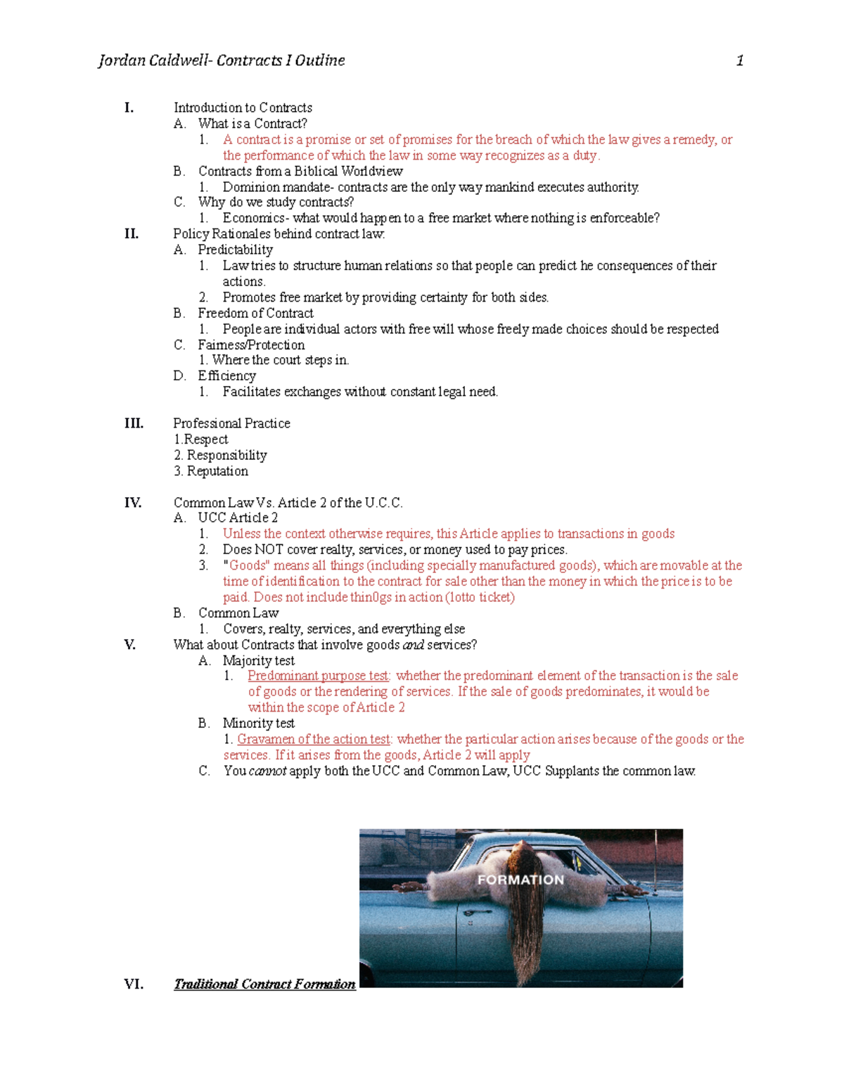 Contacts Outline - I. Introduction to Contracts A. What is a Contract ...