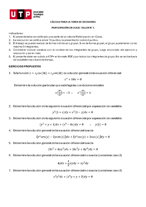 Taller 01 Nivelación de Matemática semana 01 - Taller 01 NivelaciÛn de Matem·tica N ̇meros ...