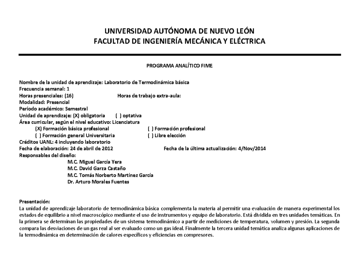 Laboratorio de Termodinamica basica 1 - UNIVERSIDAD AUT”NOMA DE NUEVO LE”N FACULTAD DE ...
