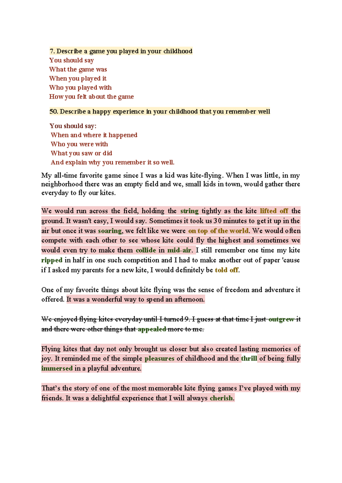 Describe a game you played in your childhood/Describe a happy ...