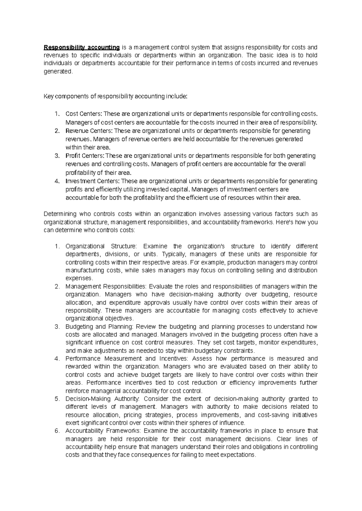 SCM - Responsibility Accounting - Responsibility accounting is a ...