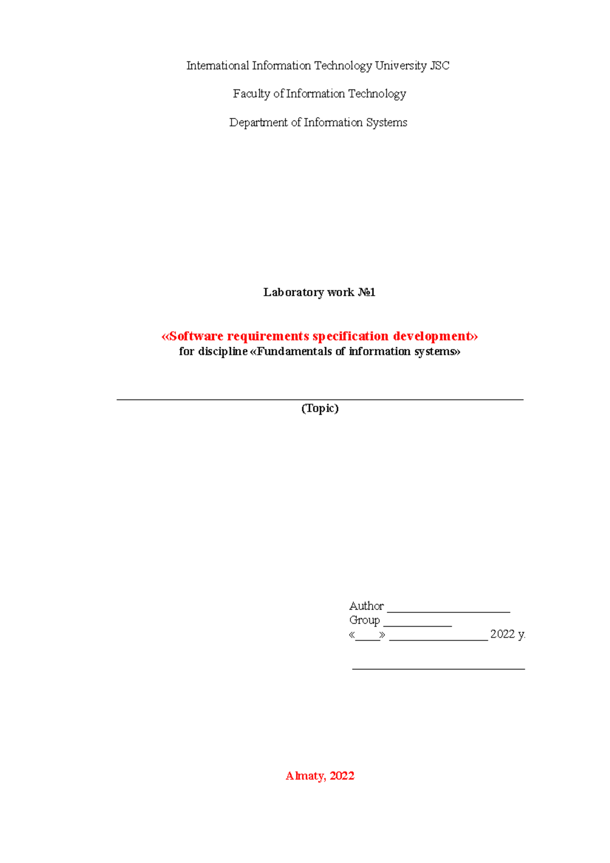 Template Lab1-FIS - Aim of work – development of full software requirement specification for ...