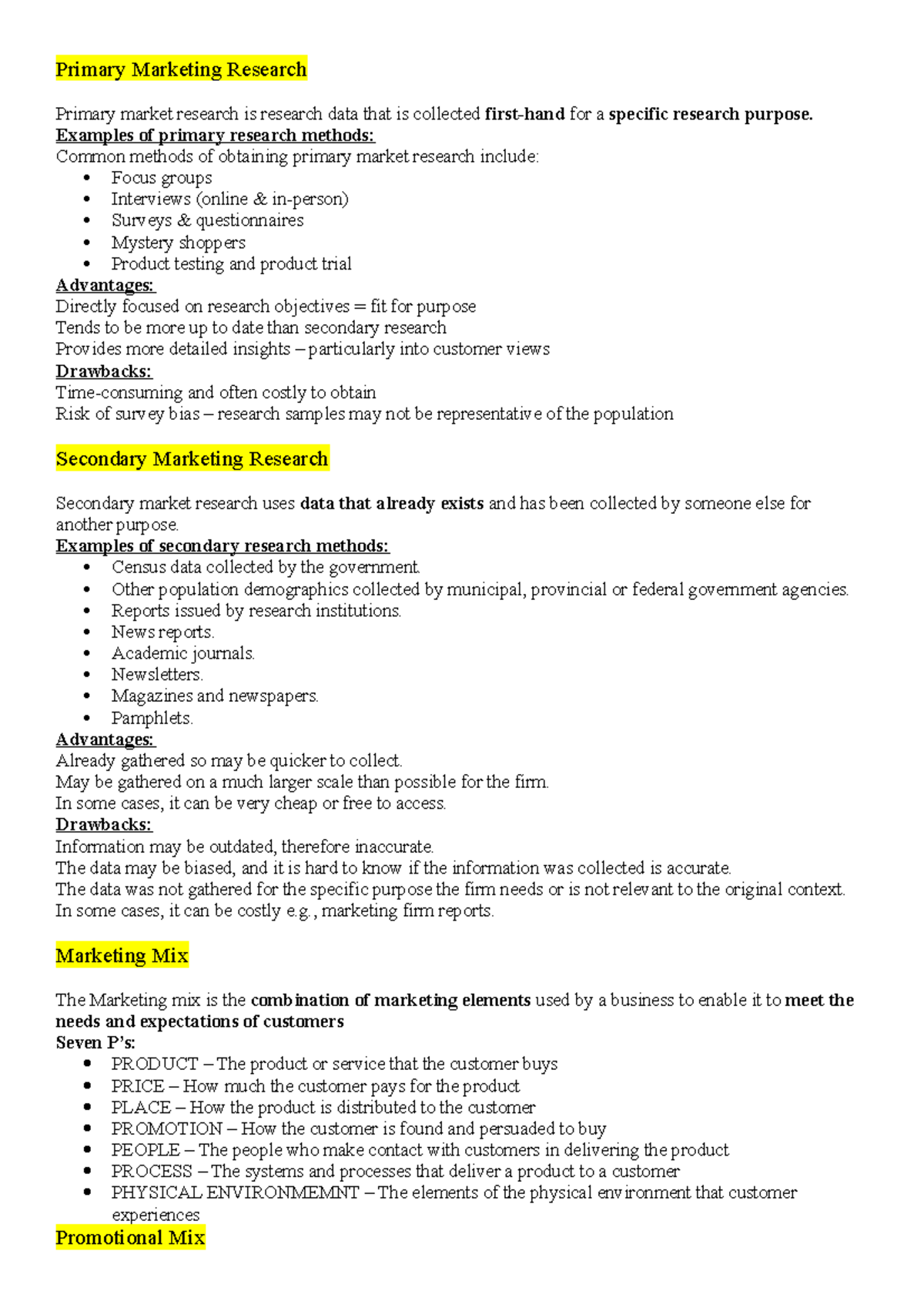 Business unit 3 revision - Primary Marketing Research Primary market ...
