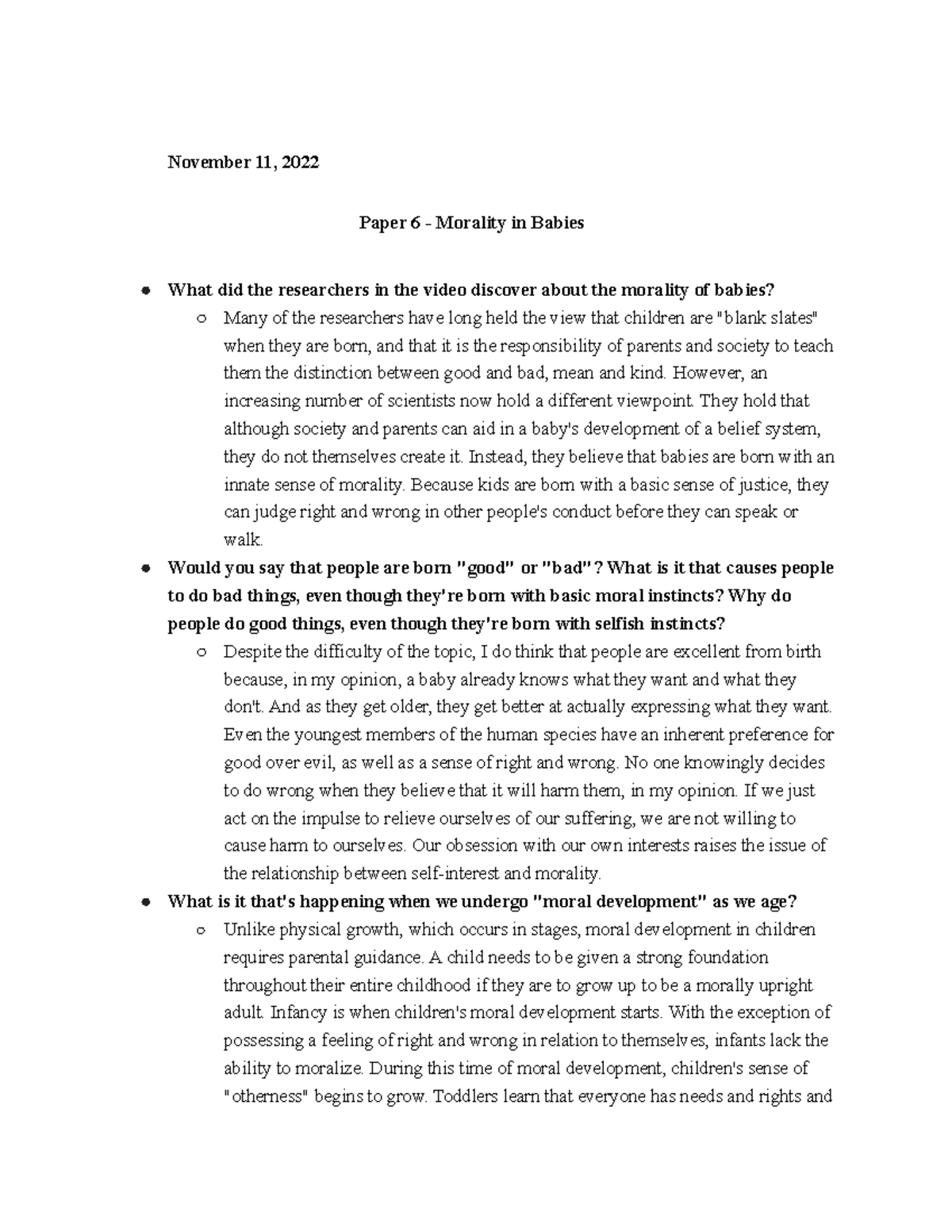 Paper 6 - Morality in Babies - November 11, 2022 Paper 6 - Morality in ...