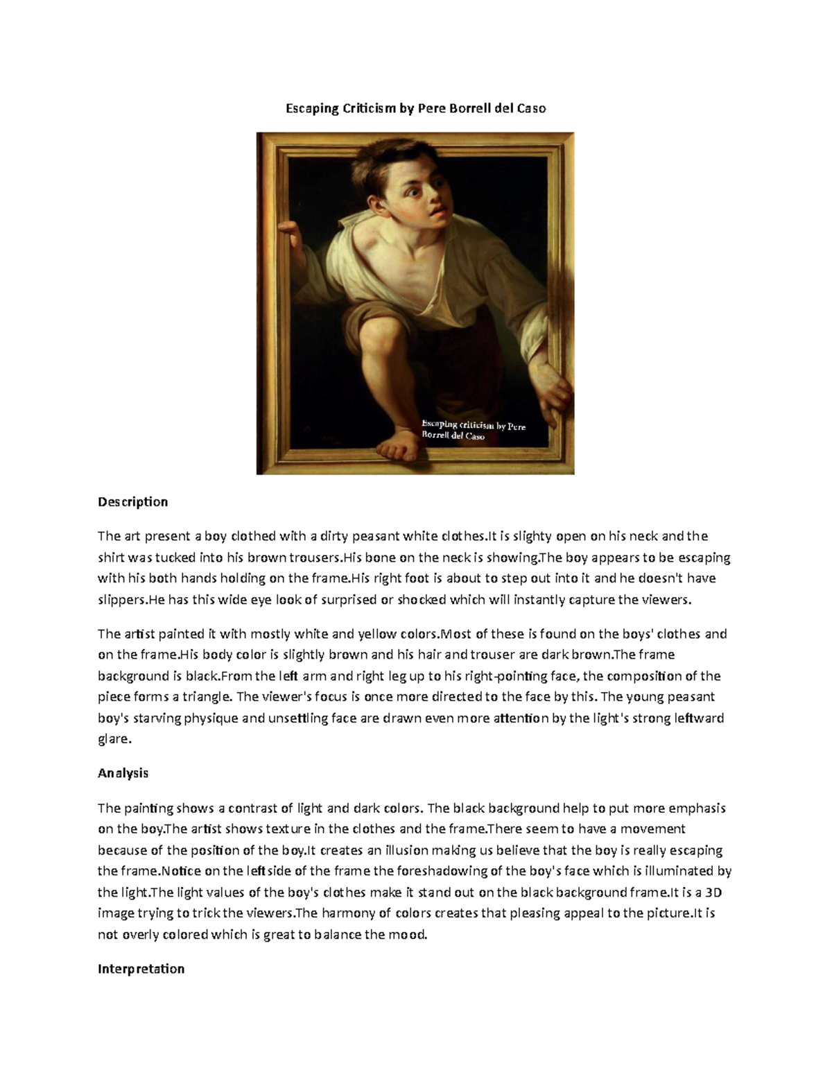 Art Criticism - Arts - Escaping Criticism by Pere Borrell del Caso ...