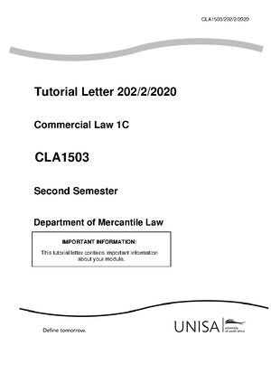 Exam Oct Nov 2016 - past paper - CLA1503 - Unisa - Studocu