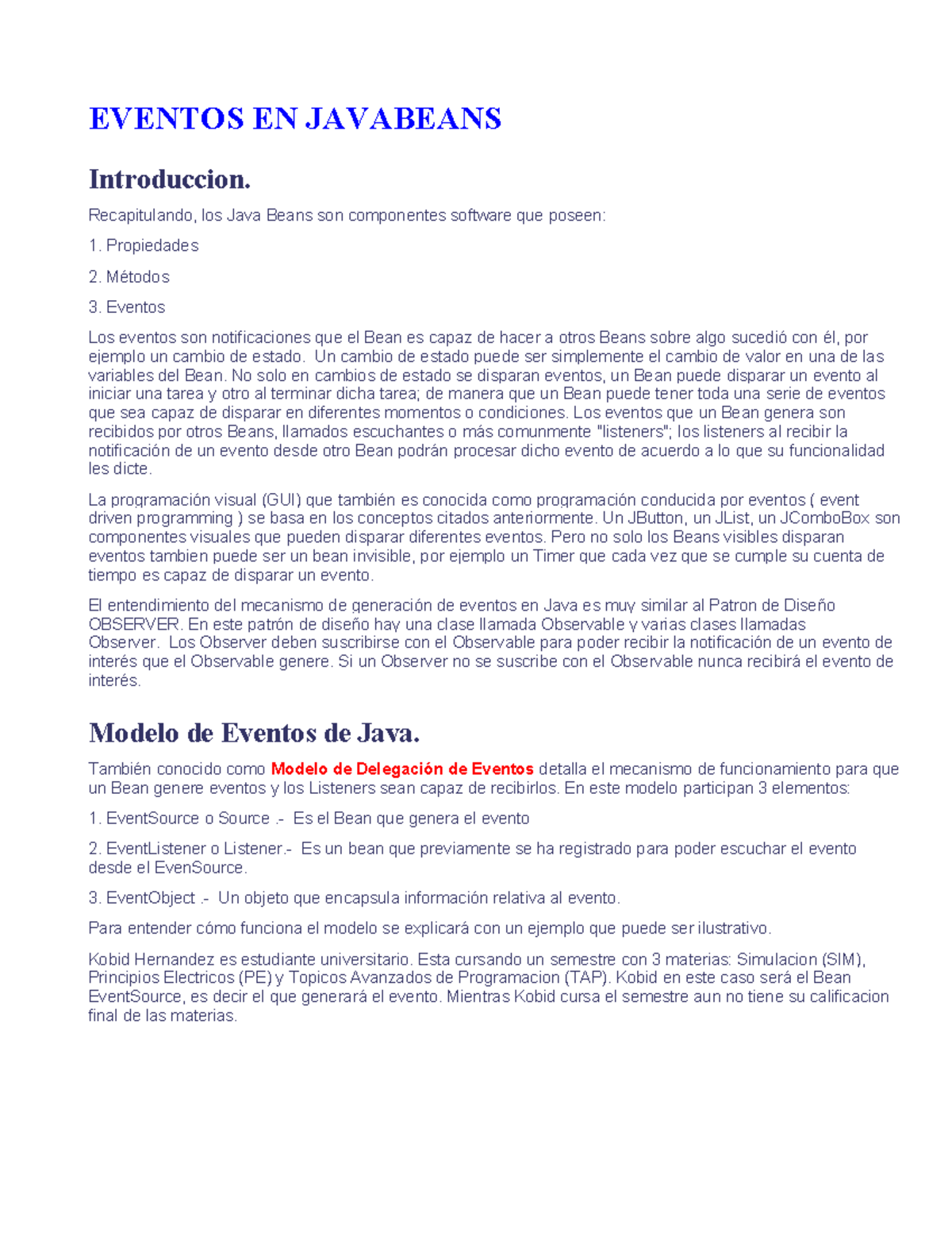 Eventos EN Javabeans - EVENTOS EN JAVABEANS Introduccion. Recapitulando ...