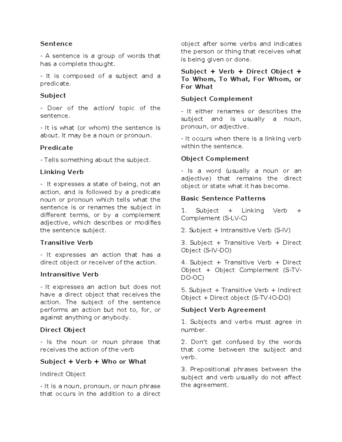 English Reviewer - Sentence A sentence is a group of words that has a ...