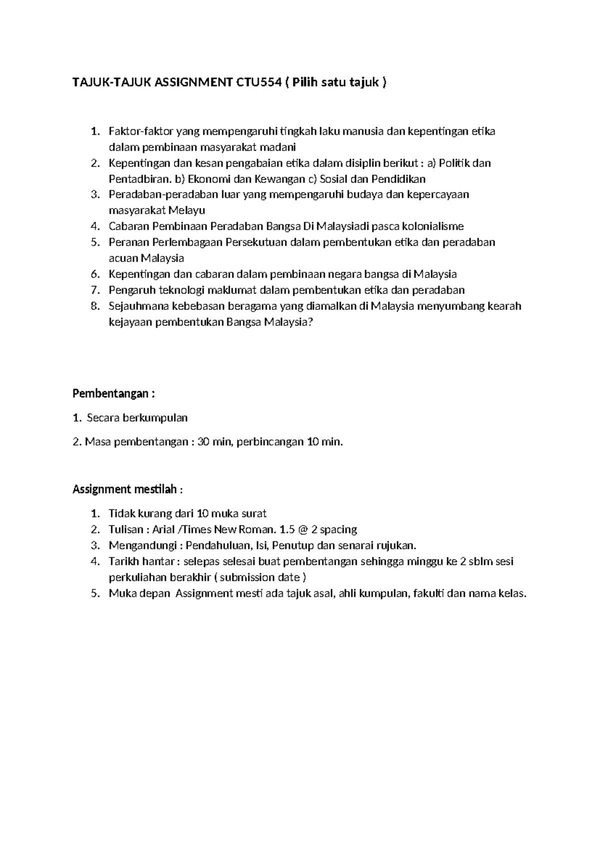 Tajuk Assignment CTU554 latest - TAJUK-TAJUK ASSIGNMENT CTU554 ( Pilih ...