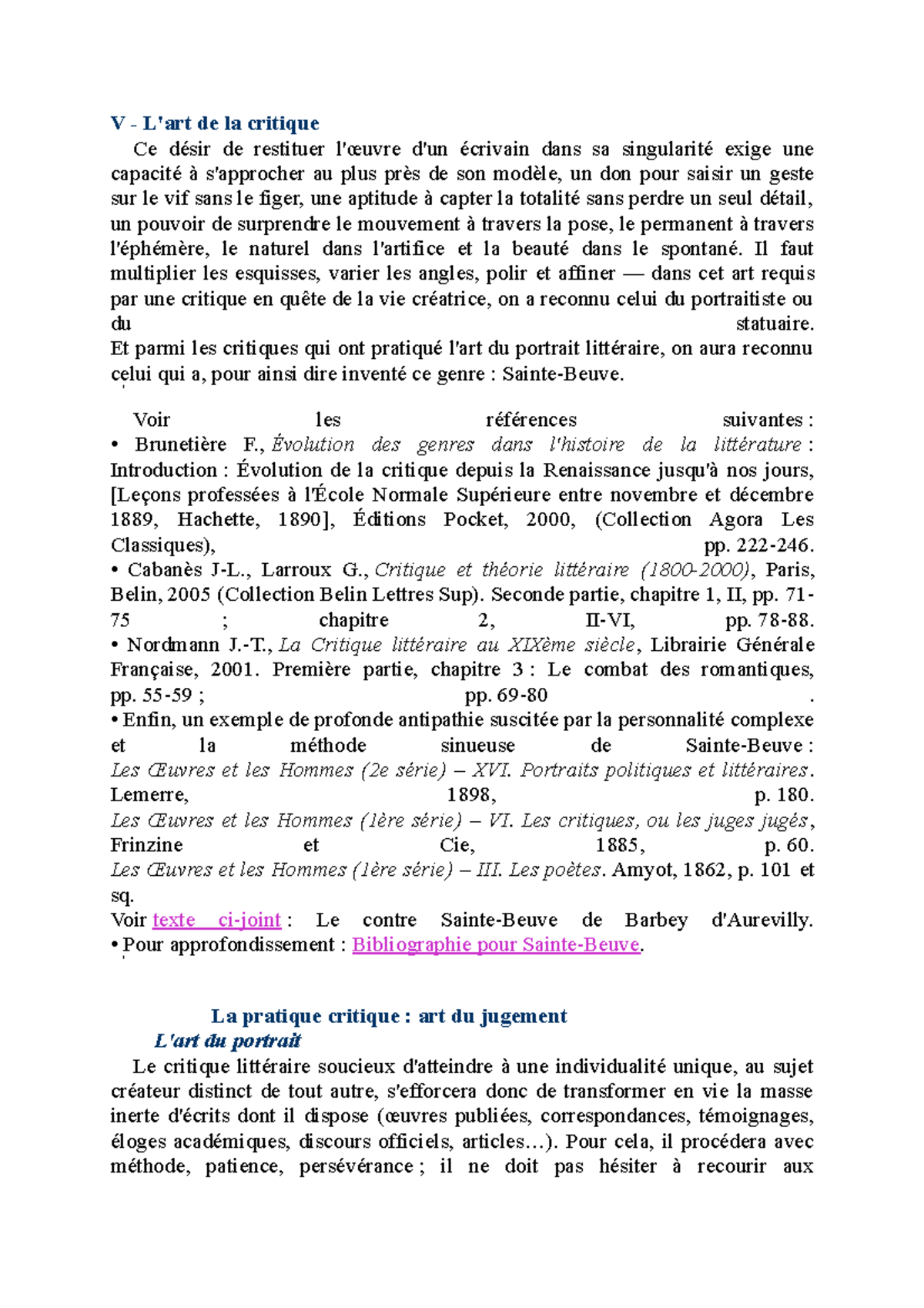 Critique littéraire 4 - V - L'art de la critique Ce désir de restituer ...