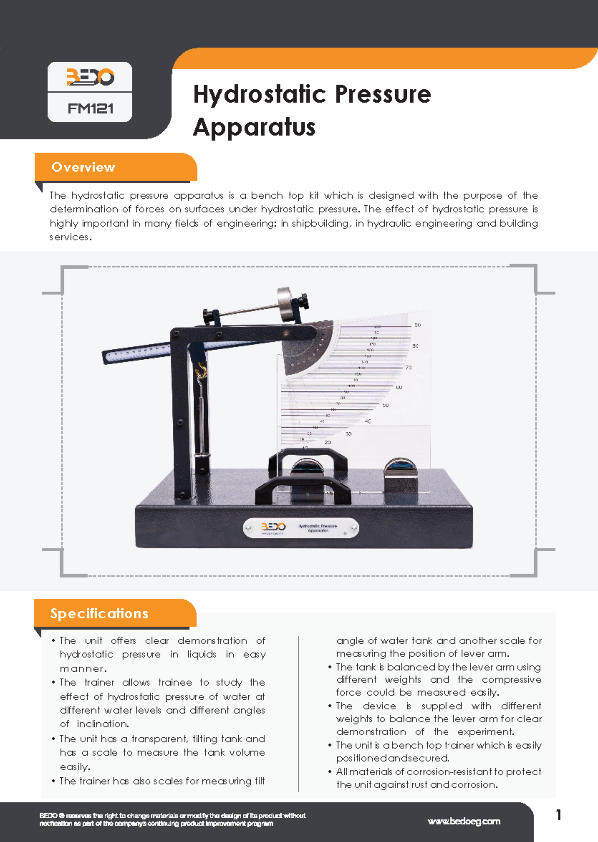 Hydrostatic-Pressure-Apparatus - 1 Overview Specifications FM 121 ...