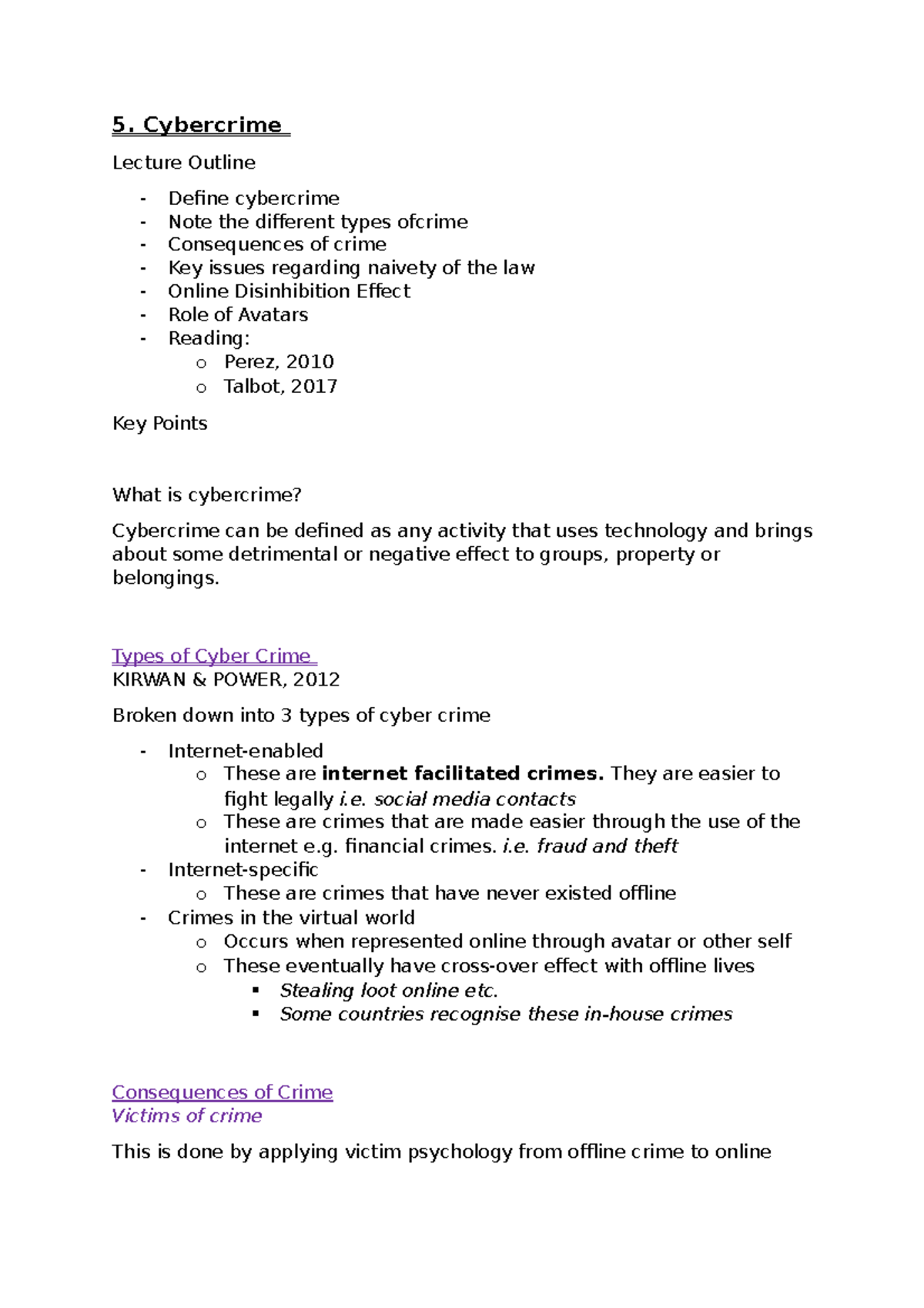 5. Cyber Crime L5 - 5. Cybercrime Lecture Outline - Define cybercrime ...