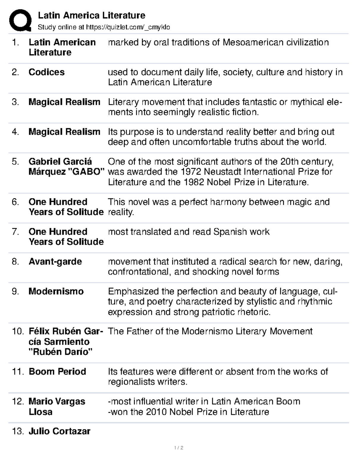 Latin american - 21st century flashcards - Latin America Literature ...