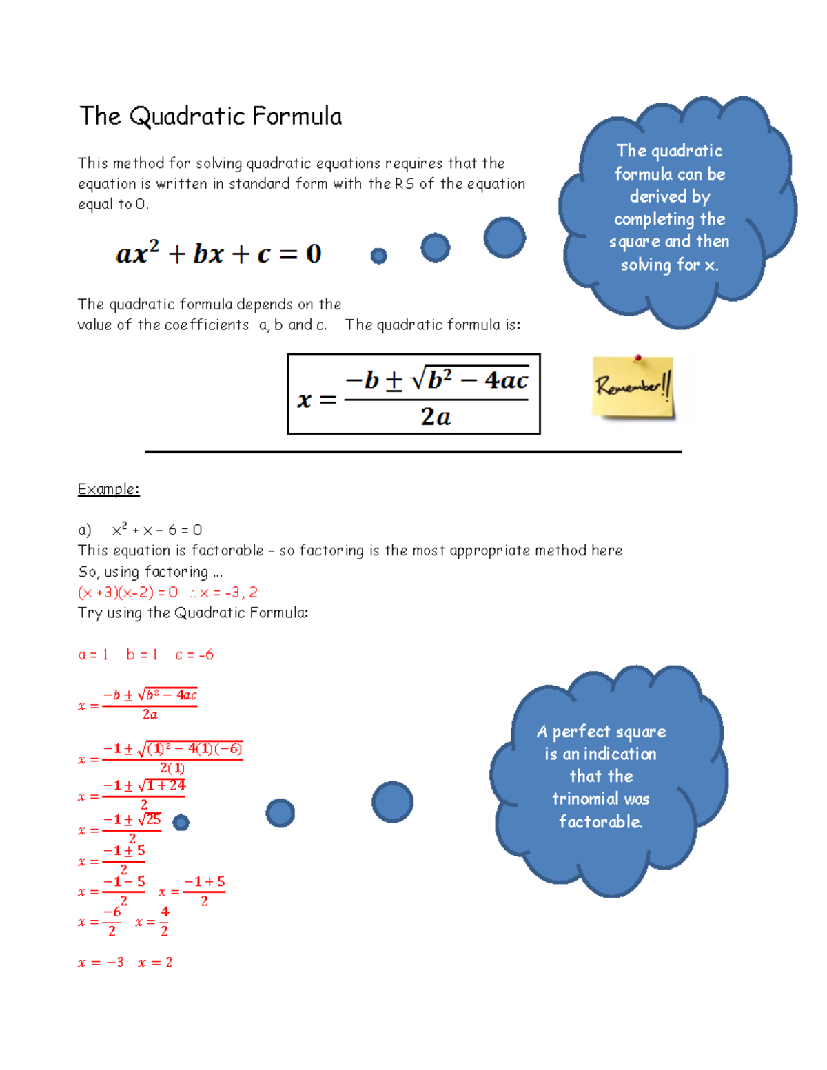 4.9 Solving by Quadratic Formula solutions - The Quadratic Formula This ...