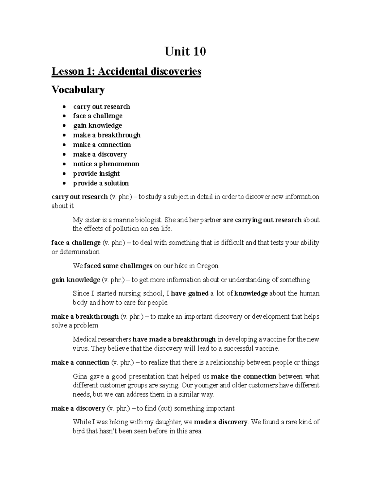 Unit 10 pdf - Unit 10 Lesson 1: Accidental discoveries Vocabulary ...