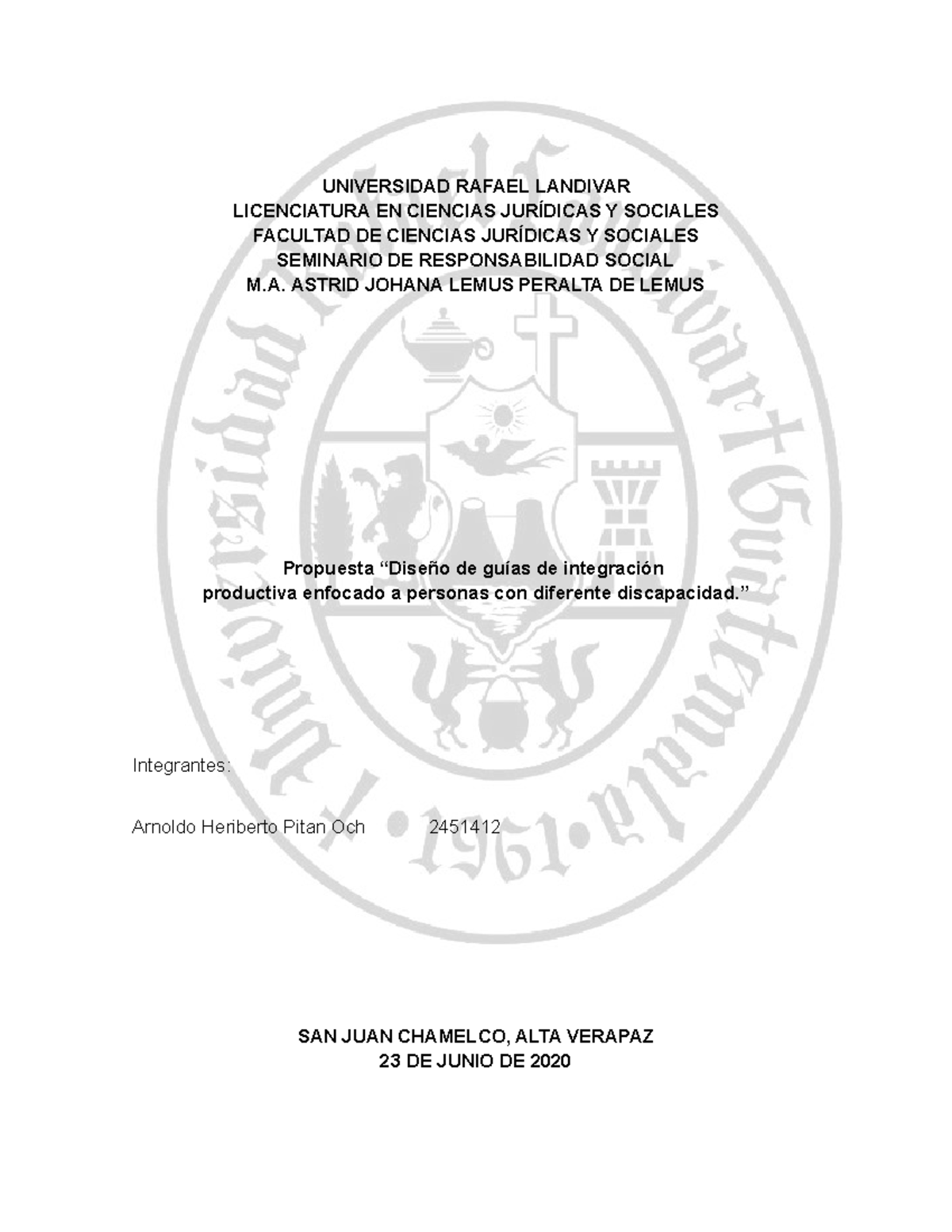 Universidad Rafael Landivar Propuesta - UNIVERSIDAD RAFAEL LANDIVAR ...