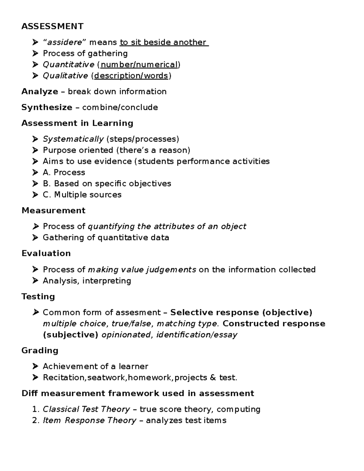 Assessment-in-Learning 1 - ASSESSMENT “assidere” means to sit beside ...