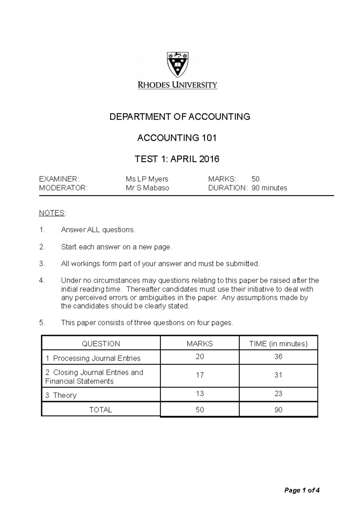 101 April 2016 Test - past test paper - DEPARTMENT OF ACCOUNTING ...