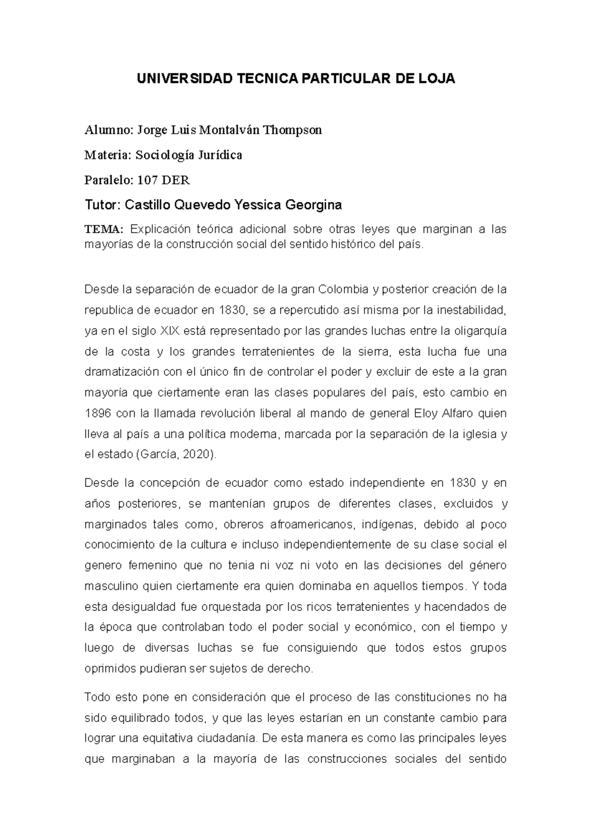 Leyes marginan - UNIVERSIDAD TECNICA PARTICULAR DE LOJA Alumno: Jorge ...