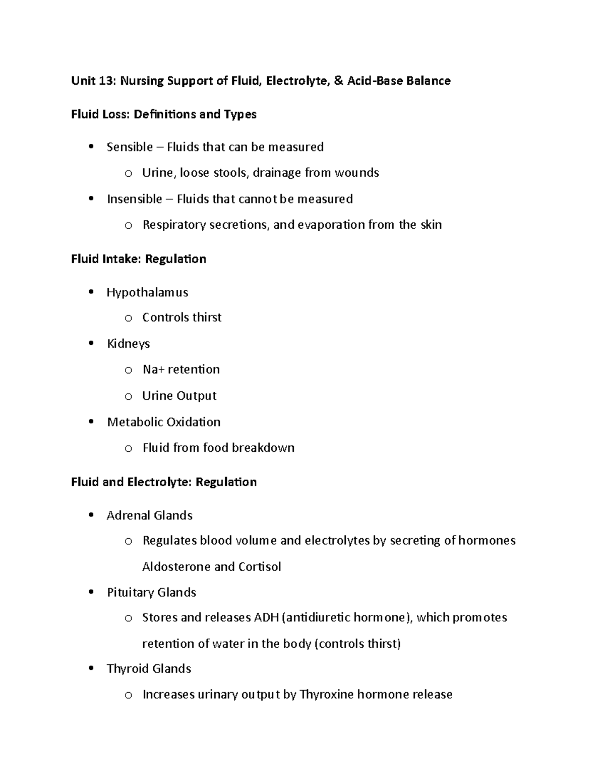 Nursing Support of Fluid and Electrolyte Balance - Studocu