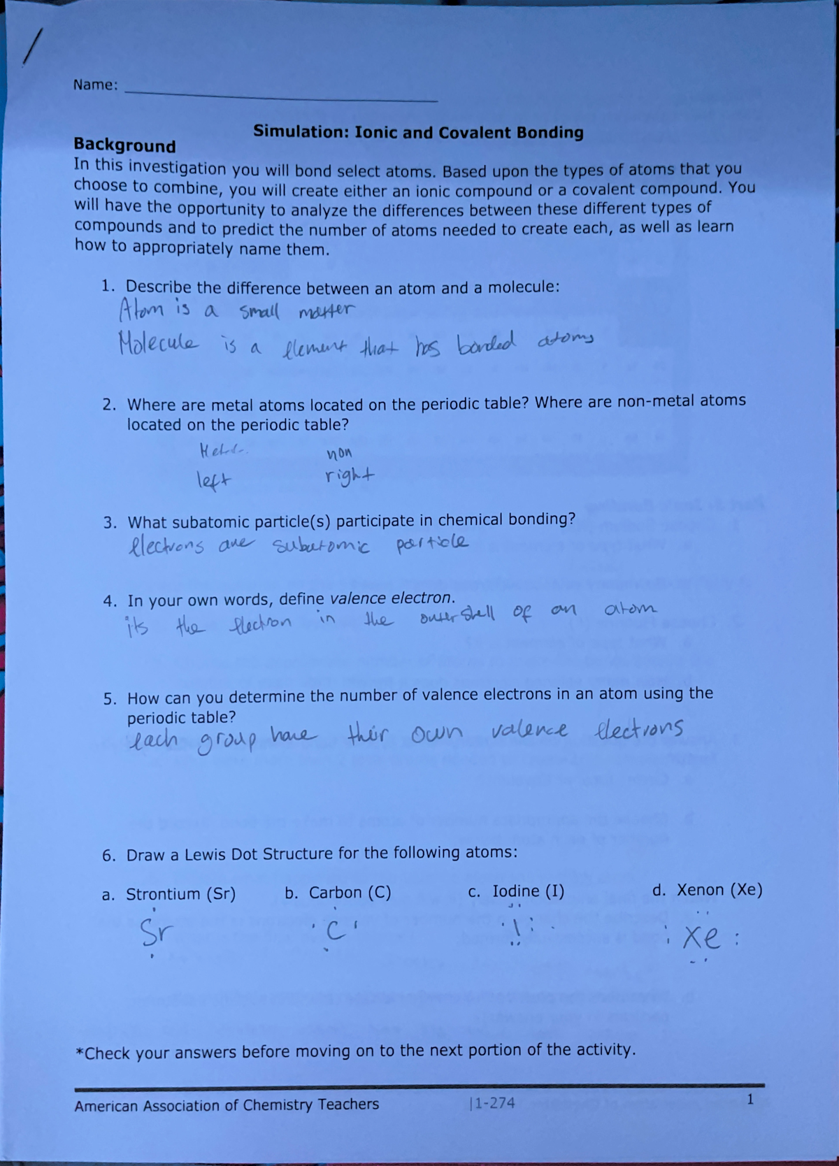 Simulation Ionic and Covalent Bonding - Based upon the types of atoms ...