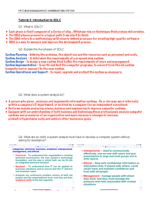 Tutorial 1 - MIS T1 - FPIT1053 MANAGEMENT INFORMATION SYSTEM Tutorial 1 ...
