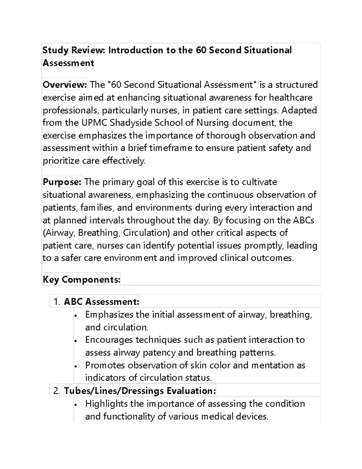 Review CNUR 60-second assessment - Study Review: Introduction to the 60 ...