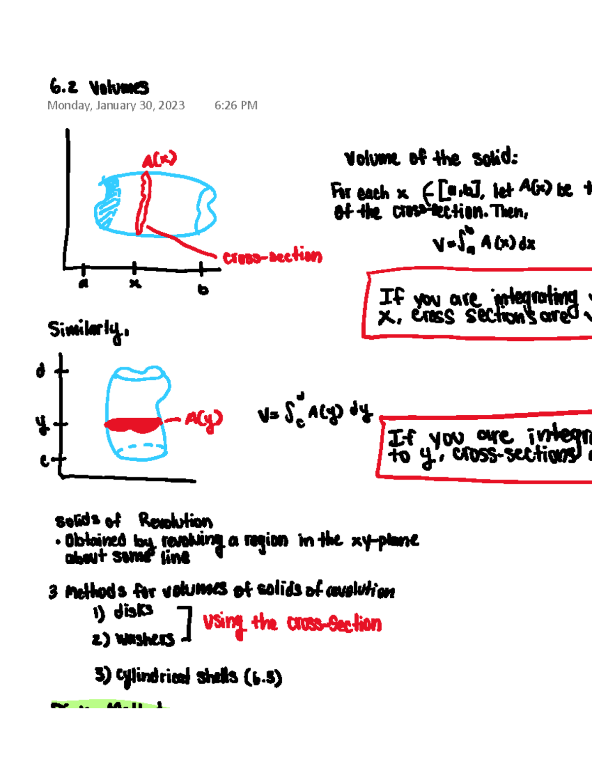 6.2 - volumes of revolution Dean - MATH 152 - Monday, January 30, 2023 ...