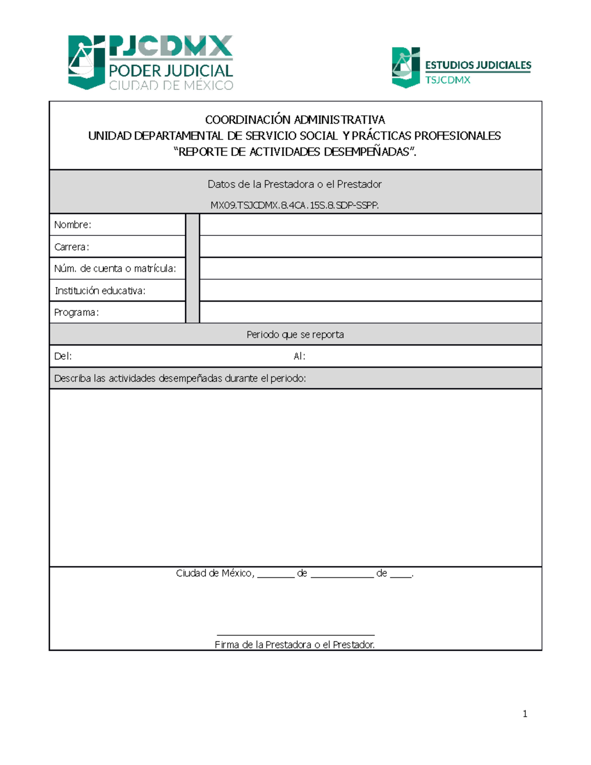 Modelo Reporte de actividades - COORDINACIÓN ADMINISTRATIVA UNIDAD ...