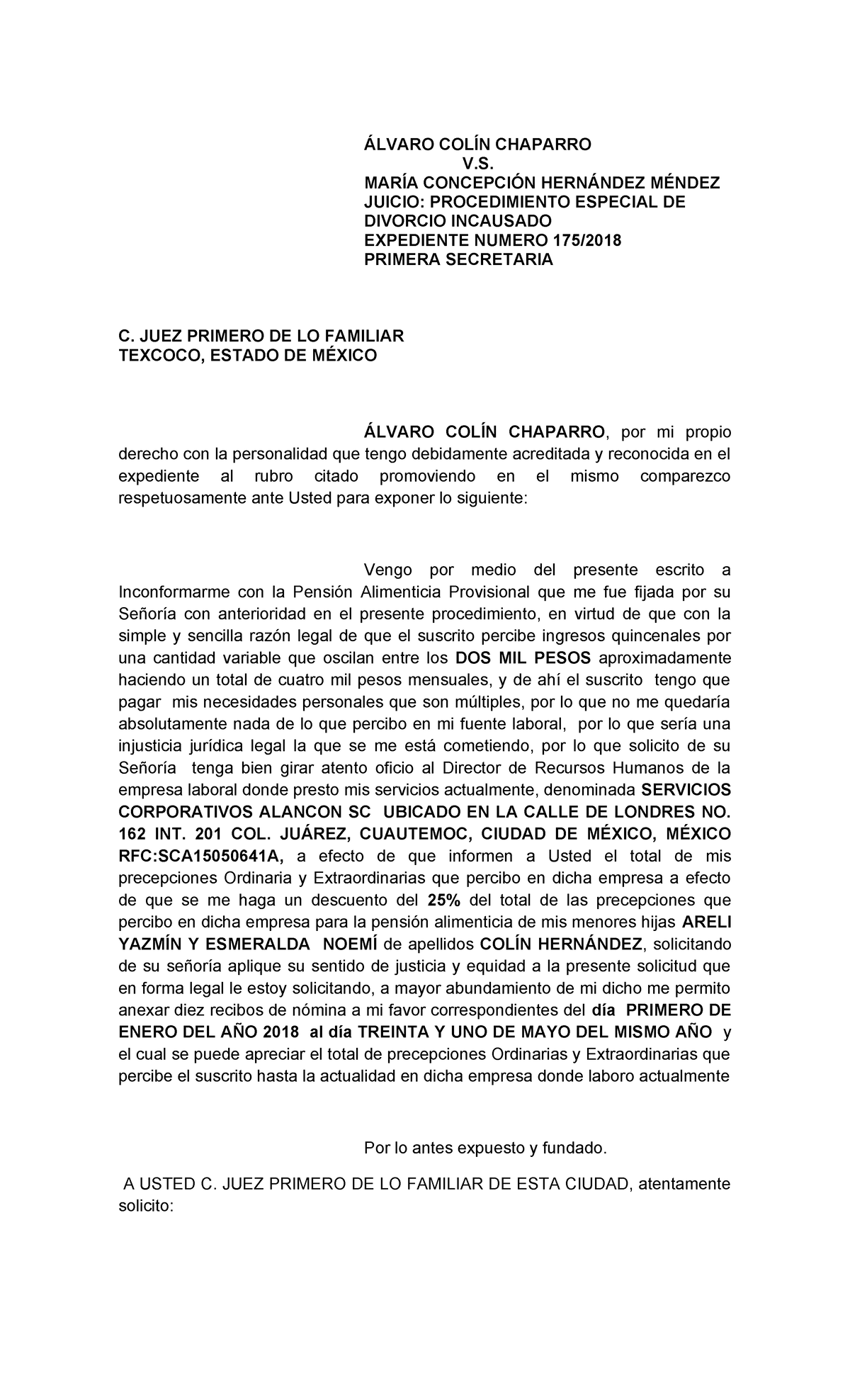 Alvaro Colin Chaparro - proyecto de demanda - ÁLVARO COLÍN CHAPARRO V ...