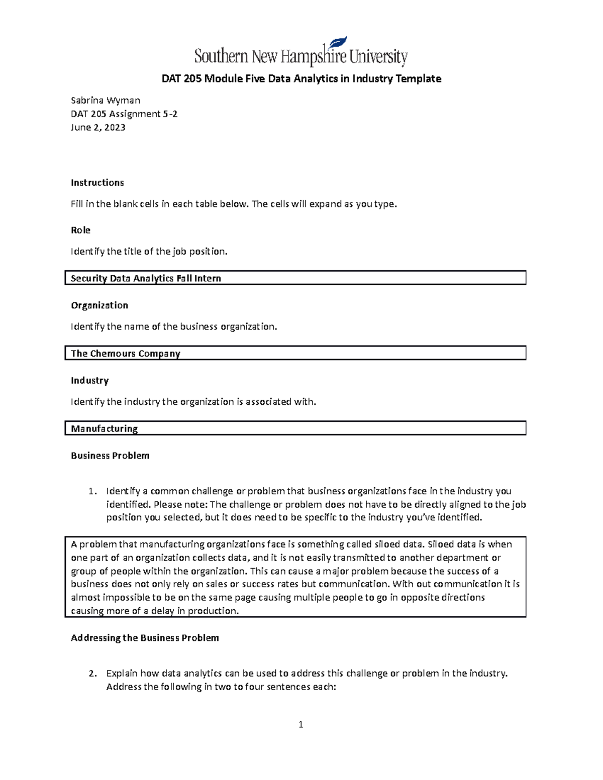 DAT 205 Module Five - DAT 205 Module Five Data Analytics in Industry ...