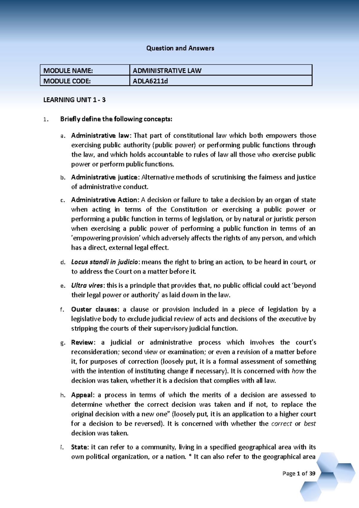 Administrative Law Questions and Answers from Chapters 1 to Chapter 10 ...