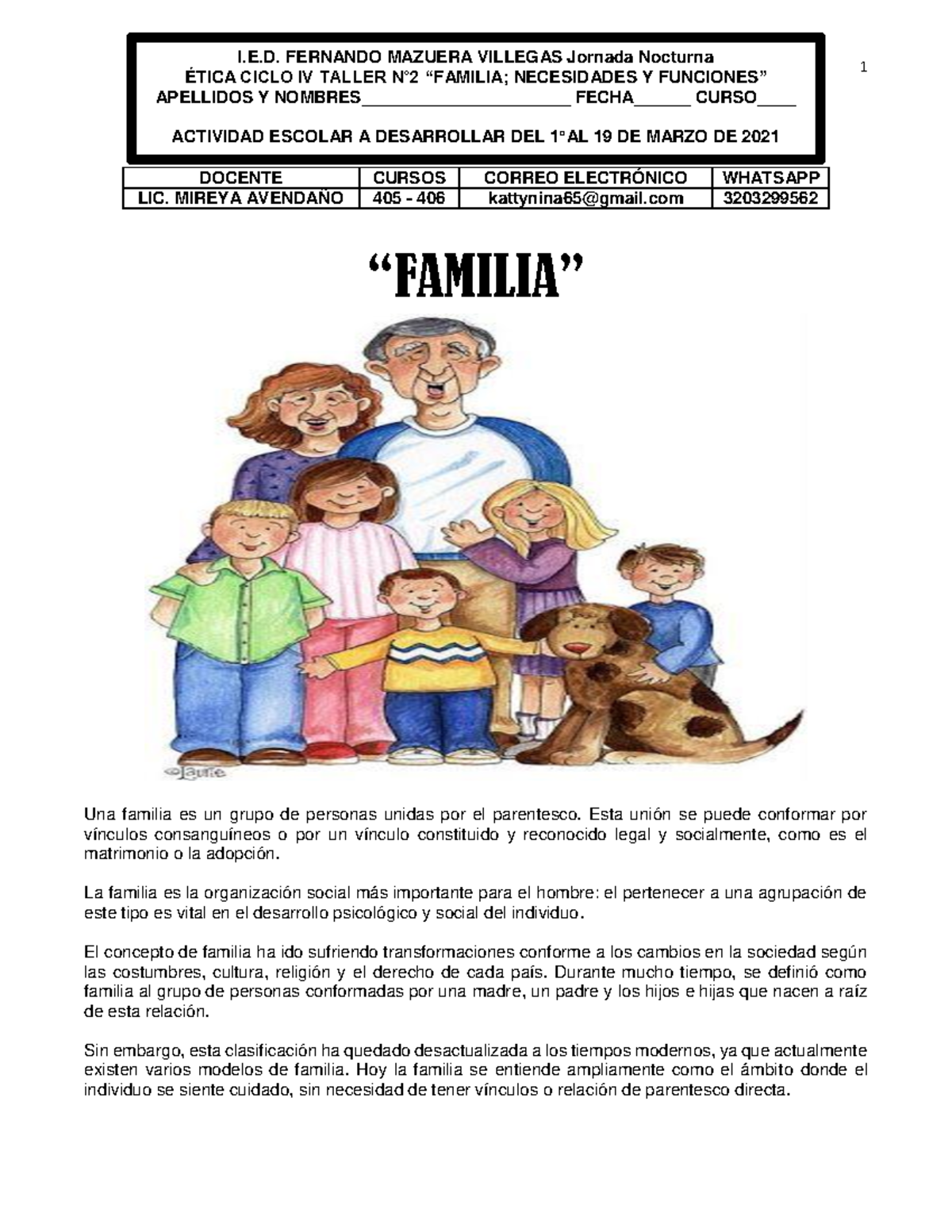 Taller 2 Etica Familia Necesidades Y Funciones mireya - 1 DOCENTE ...