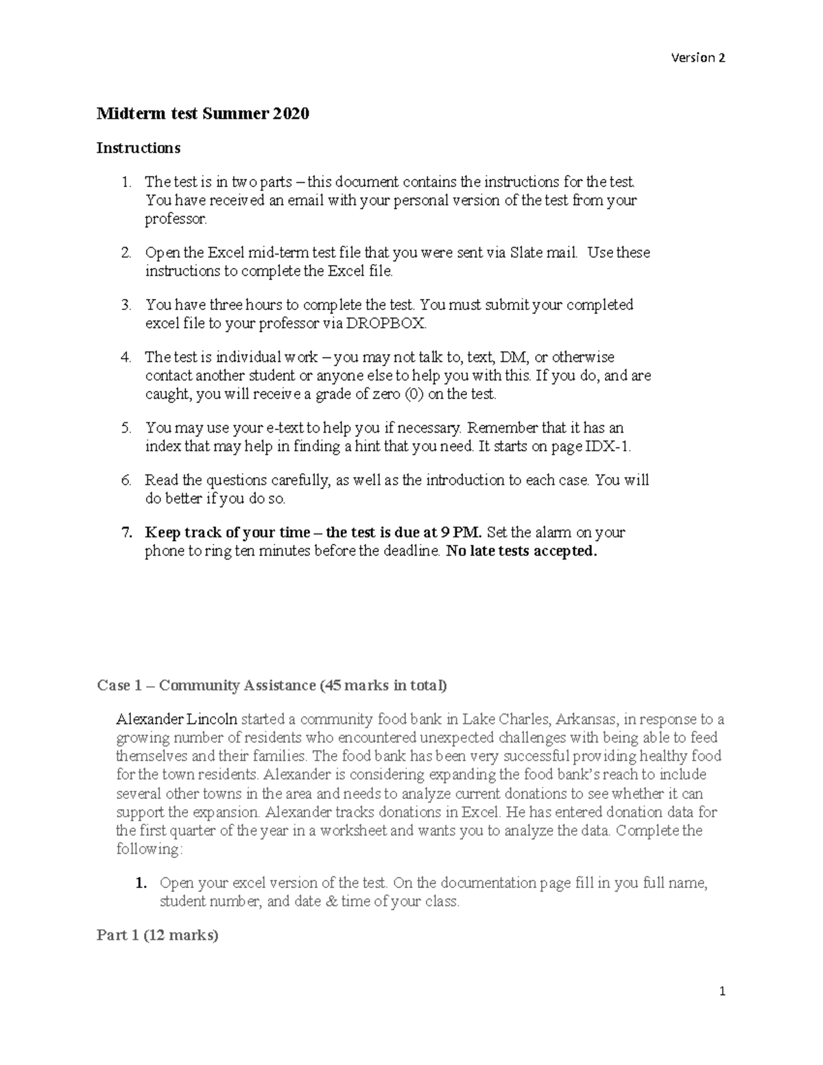 Mid term Test Summer 2020 v2 - Midterm test Summer 2020 Instructions ...