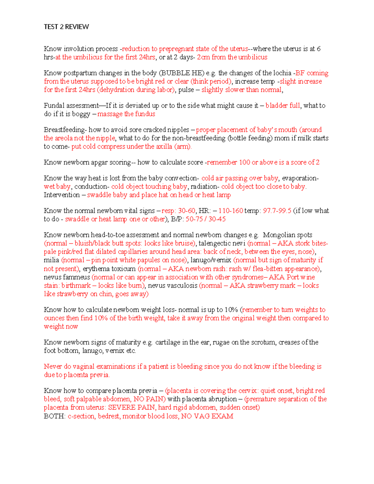 TEST 2 Review OB - Lecture notes - Know involution process -reduction ...