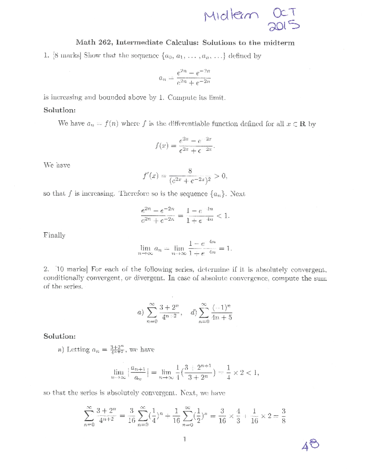 Exam October 2015, questions - lam OCT Md got lVIath 262, Intermediate ...