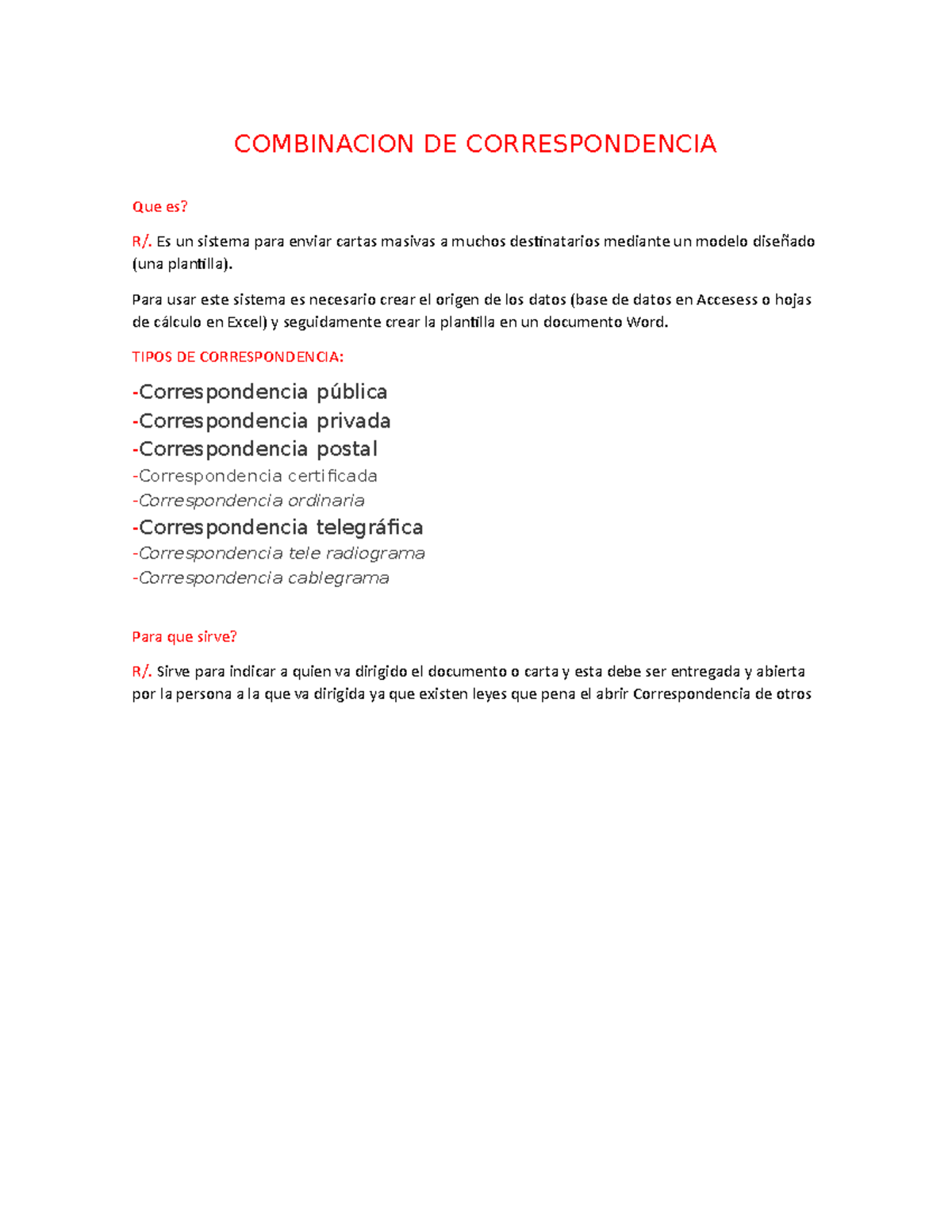 Combinacion DE Correspondencia - COMBINACION DE CORRESPONDENCIA Que es ...