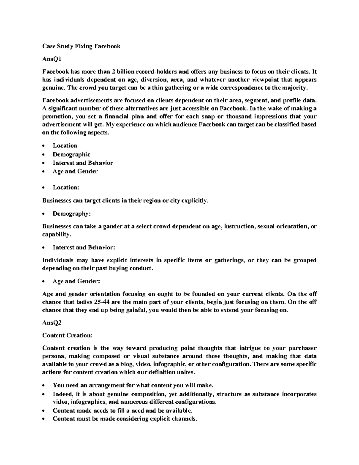 Case Study Fixing Facebook - Case Study Fixing Facebook AnsQ Facebook ...