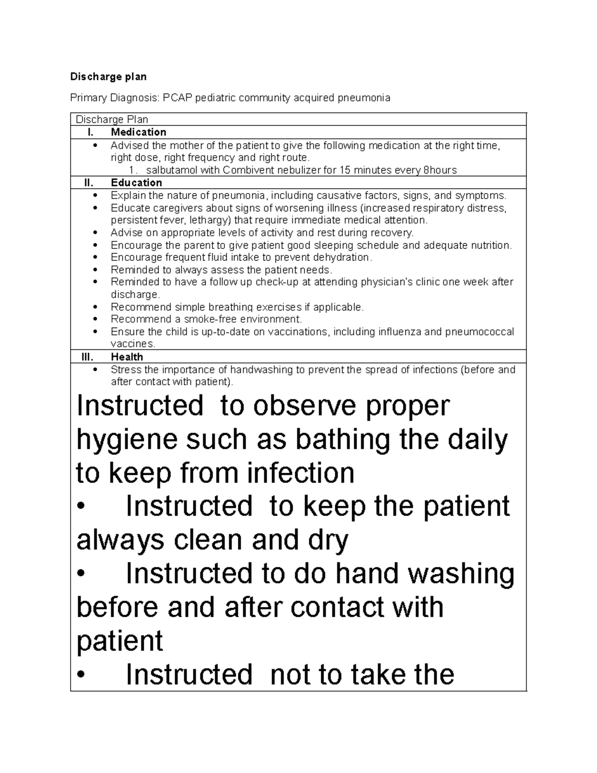 Discharge plan - welcome:> - Discharge plan Primary Diagnosis: PCAP ...